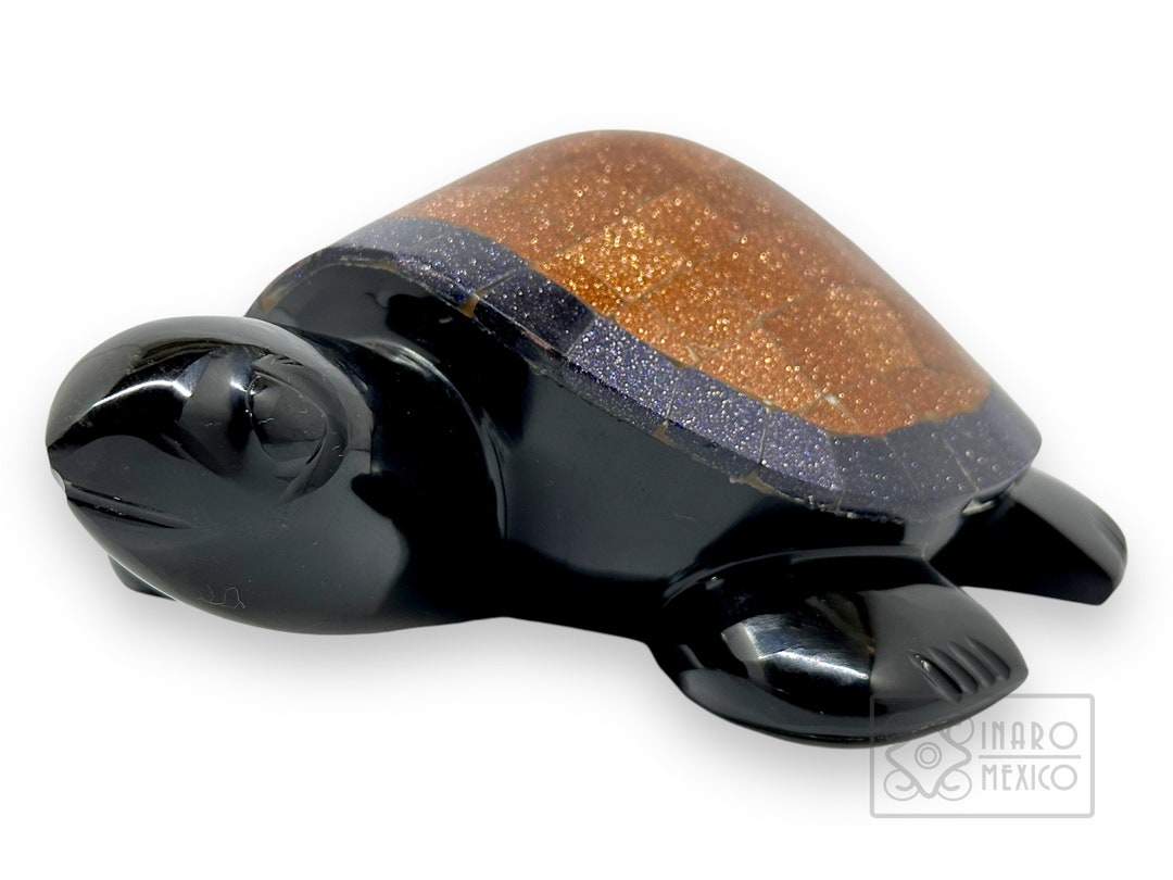 Obsidian Turtle, Hand-carved, Authentic Obsidian 7", With Brown and ...