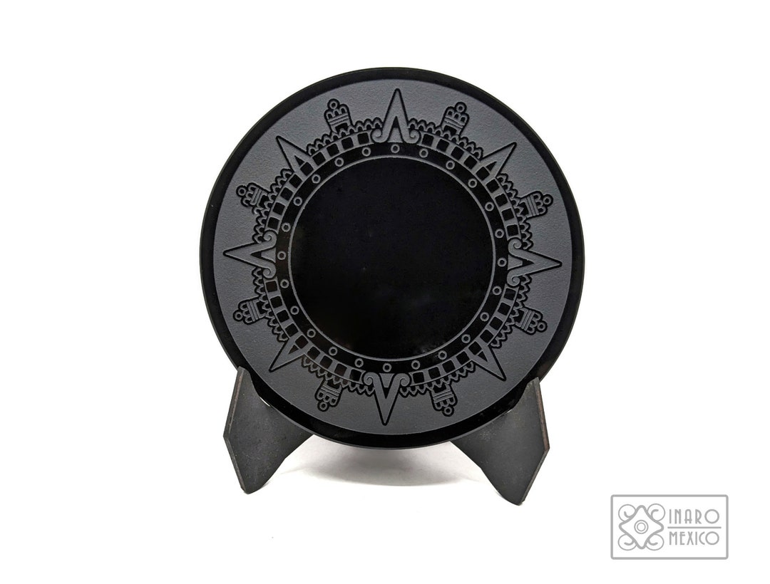 Black Obsidian Solar Disc | Hand-carved Ritual Mirror With the 4 ...