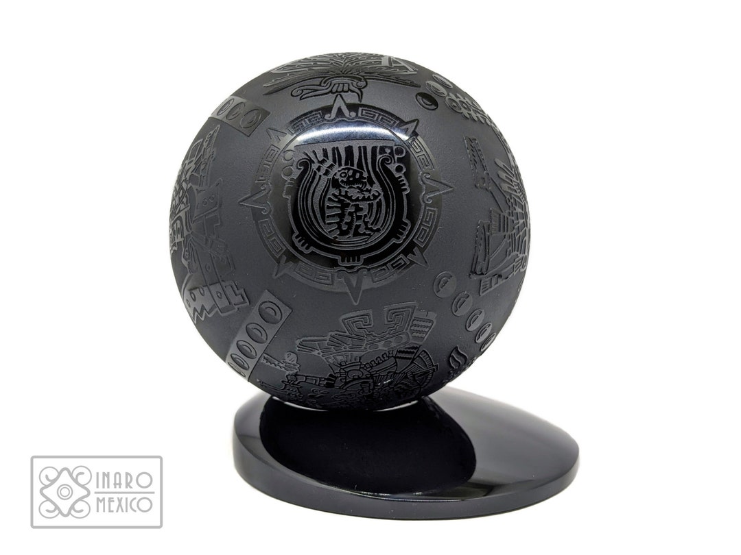 Black Obsidian Sphere. Octli Sphere: Earth Energy and Pulque Symbols ...