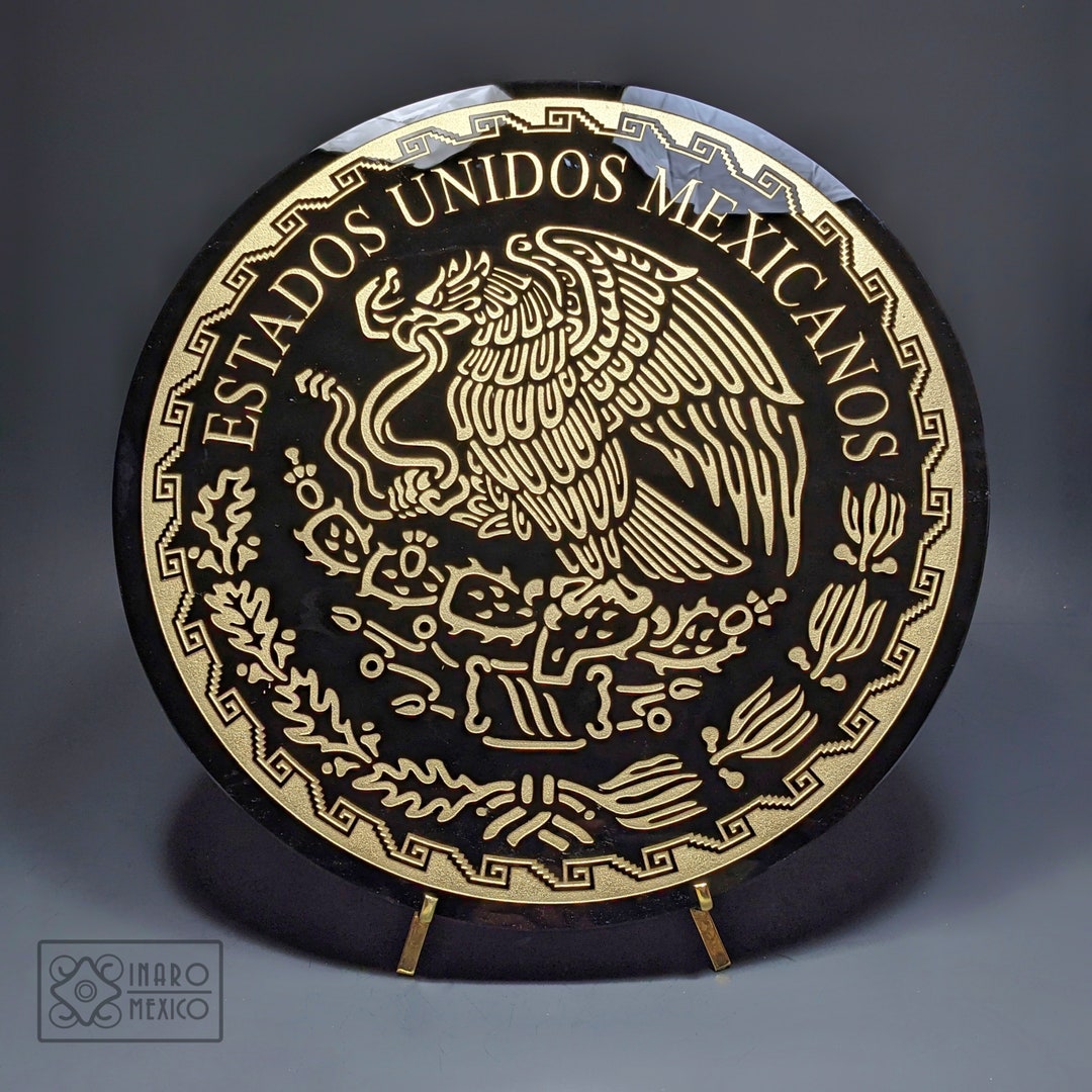 Obsidian Disc, Mexican Coat of Arms, Teotihuacan Decor Engraved (12 ...