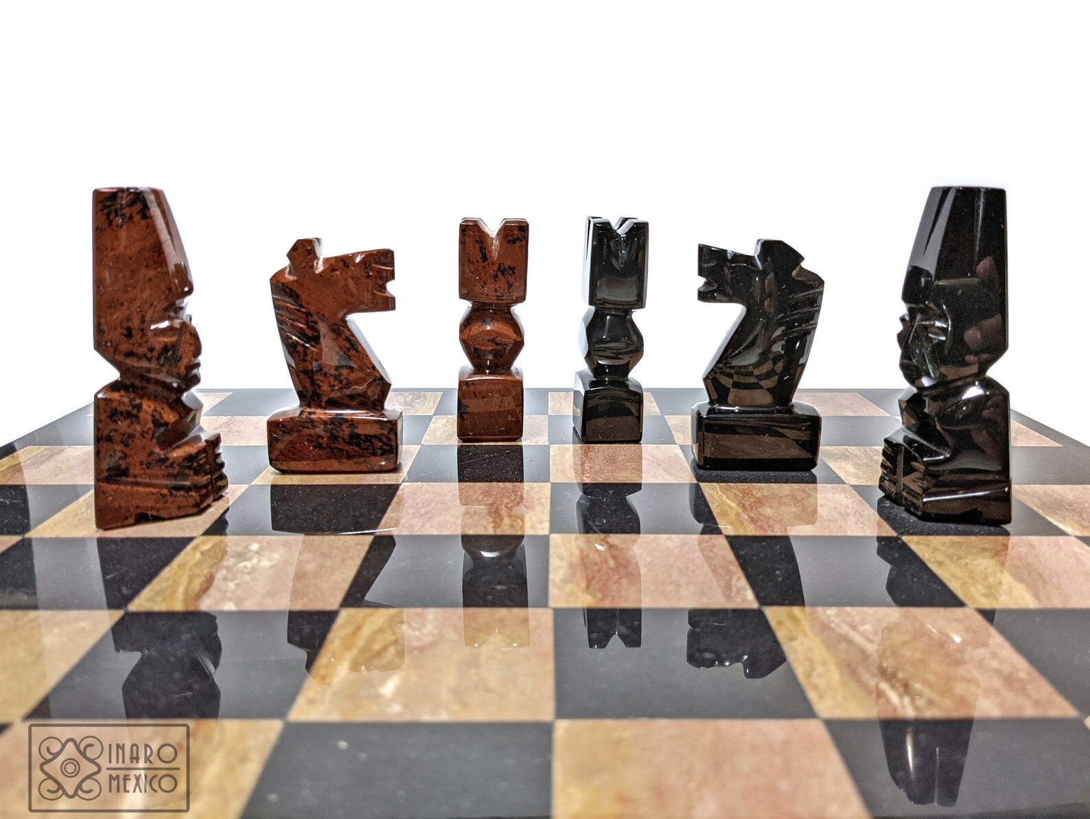 Obsidian Handcarved Chess Pieces & Onyx Board Set Handmade | Etsy