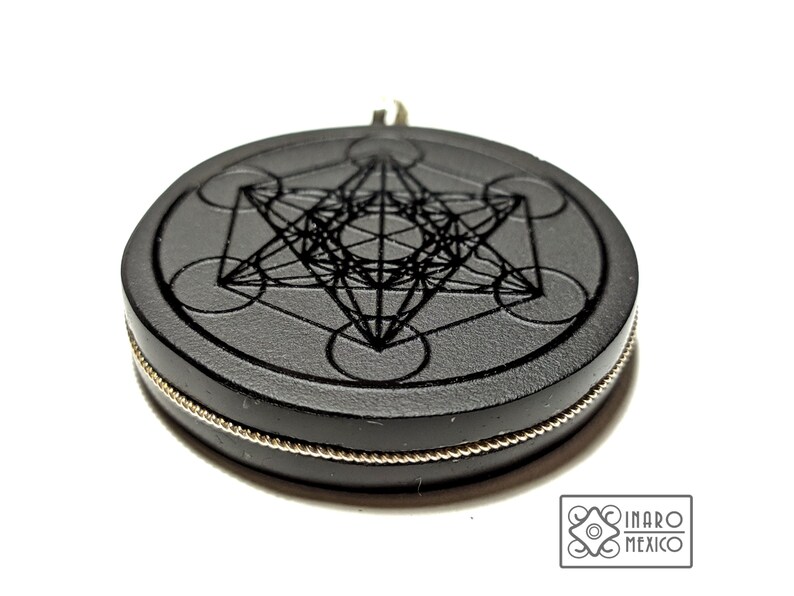 Engraved Black Obsidian Metatron's Cube Pendant, Sacred Geometry ...