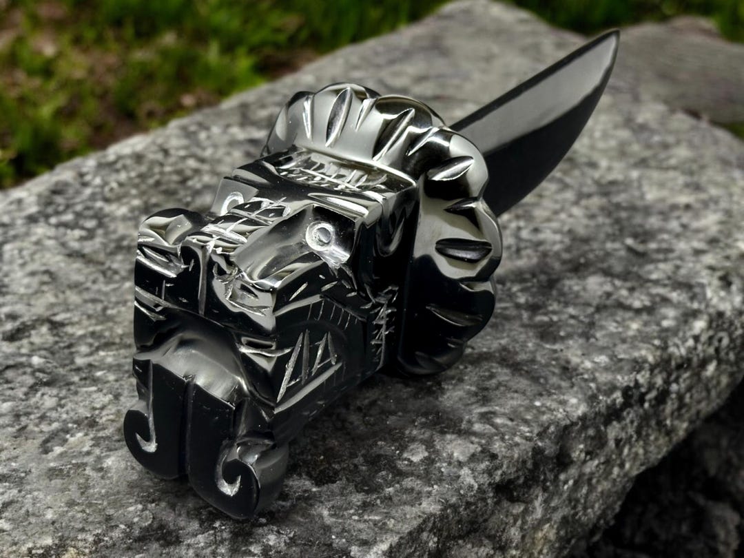 Obsidian Dagger: Quetzalcoatl Serpent, 11.5", Obsidian Sculpture ...