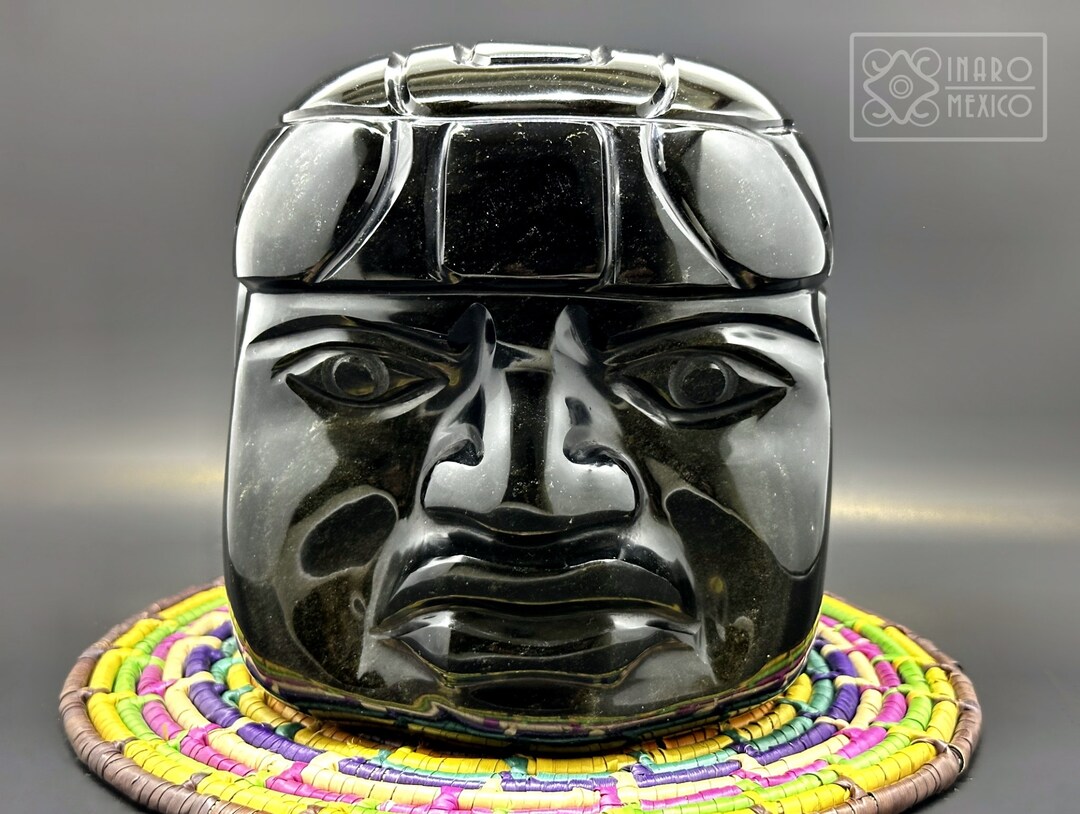 Olmec Head Sculpture, Black Obsidian, 5.5", Desk Decoration, Boss Gift ...