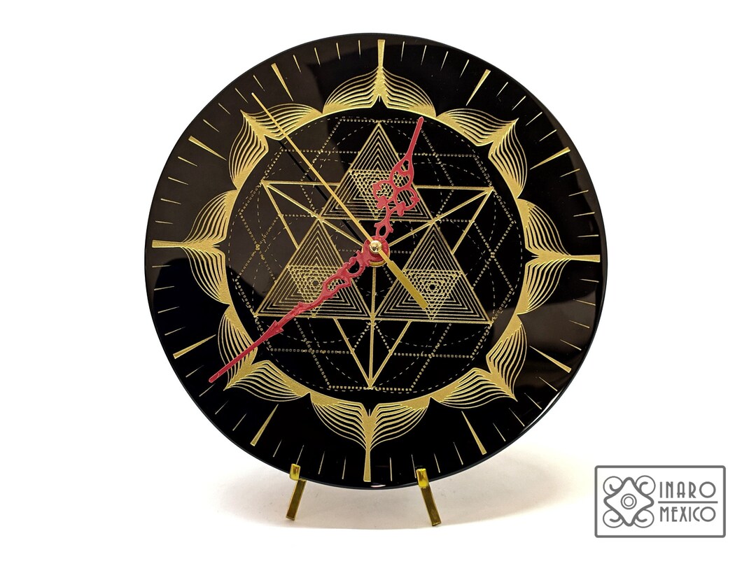 Wall Clock, Merkaba Desig, Hand Carved in Black Obsidian, Home Clock ...