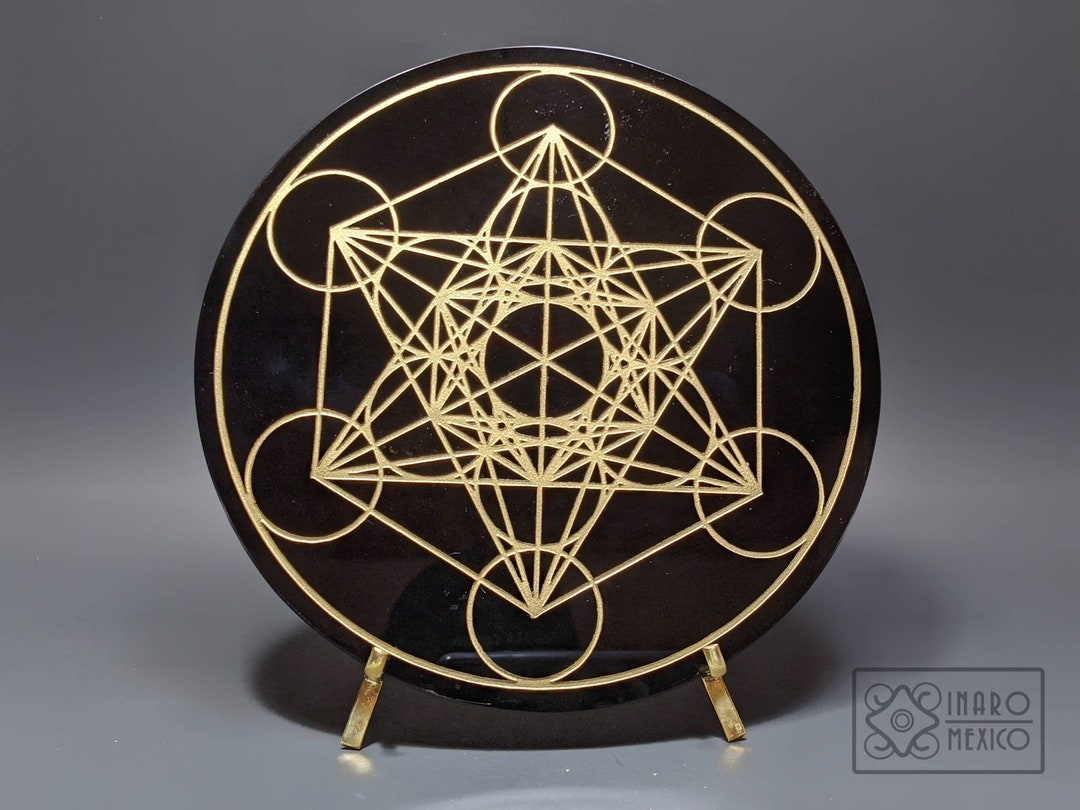 Black Obsidian Mirror, Metatron’s Cube: Black Obsidian Disk, Engraved ...
