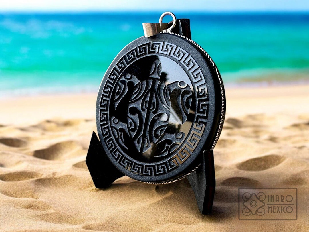 Engraved Black Obsidian Turtle Pendant, Spirit Animal Totem, 2" Amulet ...