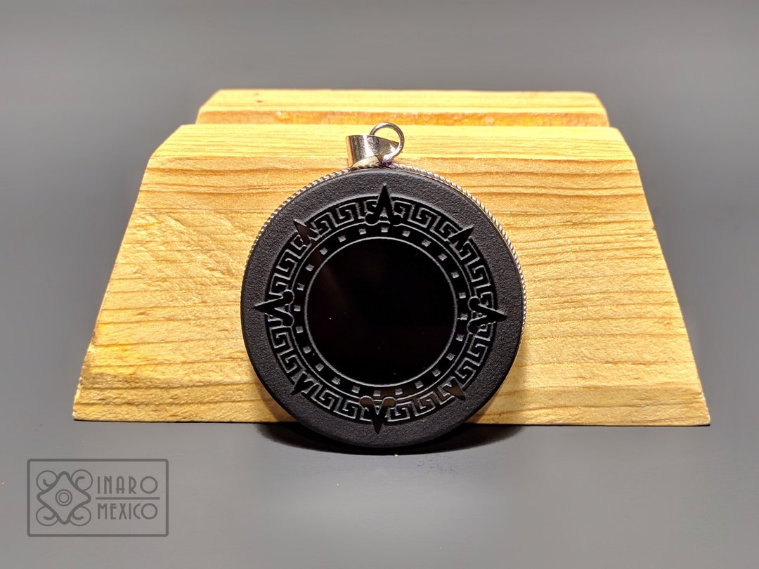 Obsidian Aztec Sun Pendant: Engraved Medallion Amulet, 2" - Etsy
