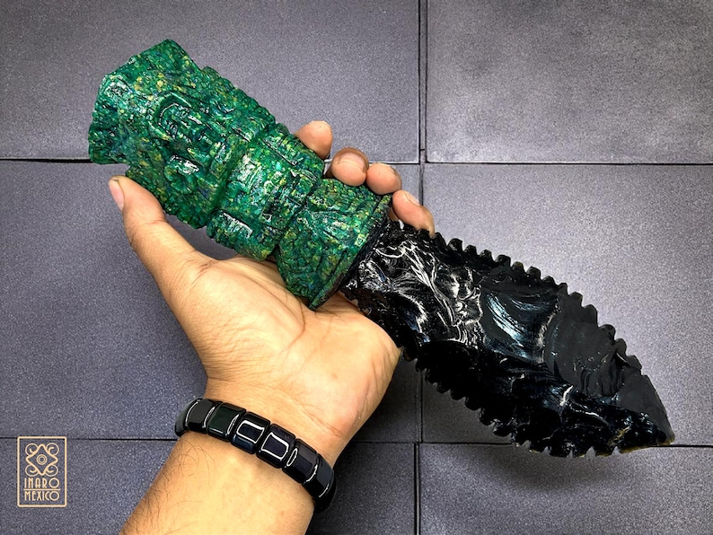 Obsidian Dagger With Malachite Handle – Maya Jaguar God | Handcrafted ...