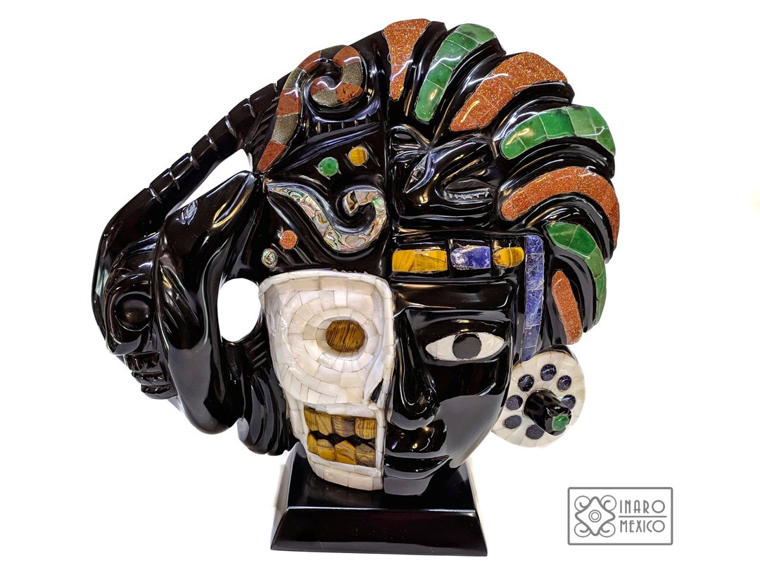 Duality (life and Death) Mask, Obsidian Mask Upholstered With a Mosaic ...