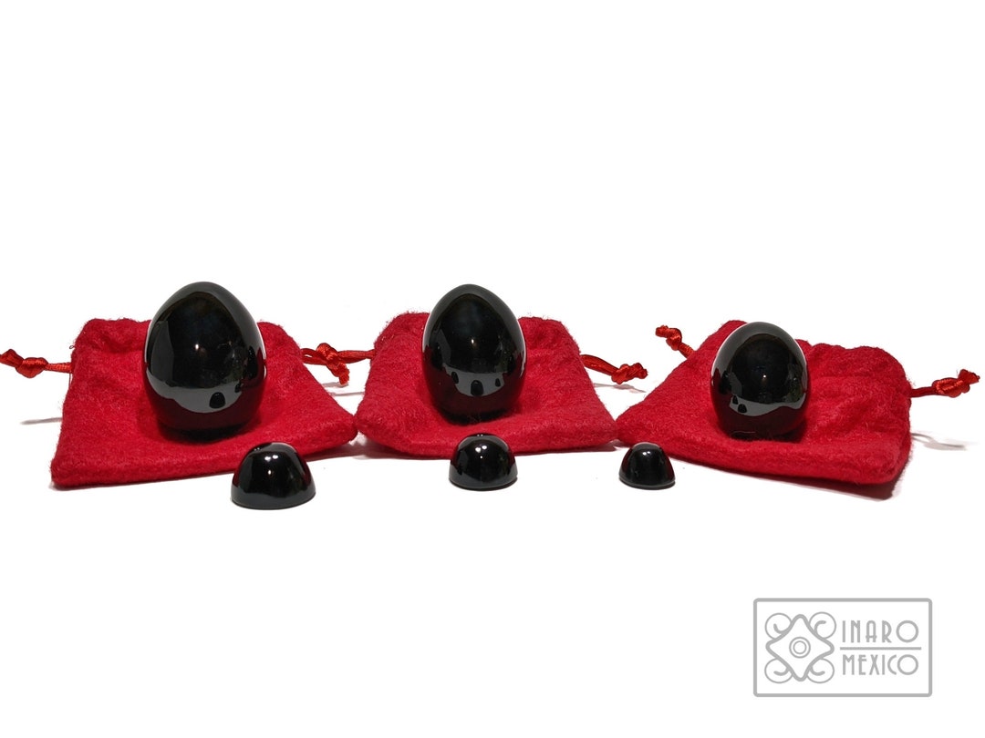 Therapeutic Yoni Set: Natural Obsidian. Set of 3 Yoni Eggs and 3 Omis ...
