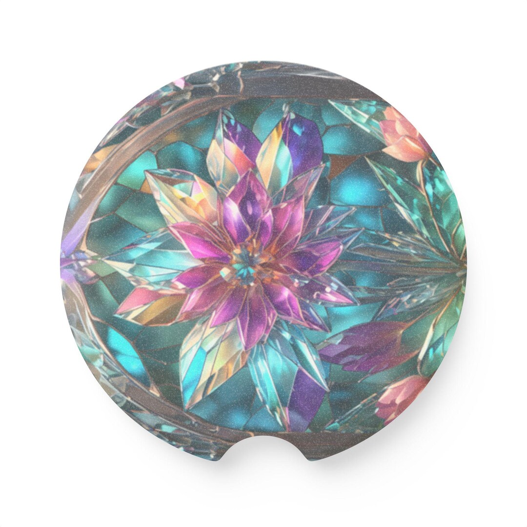Floral Crystal Soapstone Car Coaster | Kaleidoscopic Gemstone Drink ...