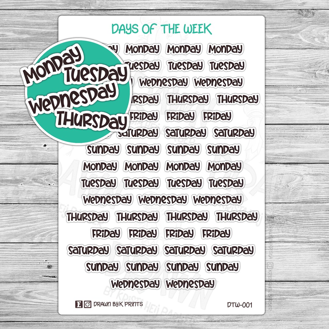Planner Days of the Week Stickers Fun Stickers for Planners - Etsy