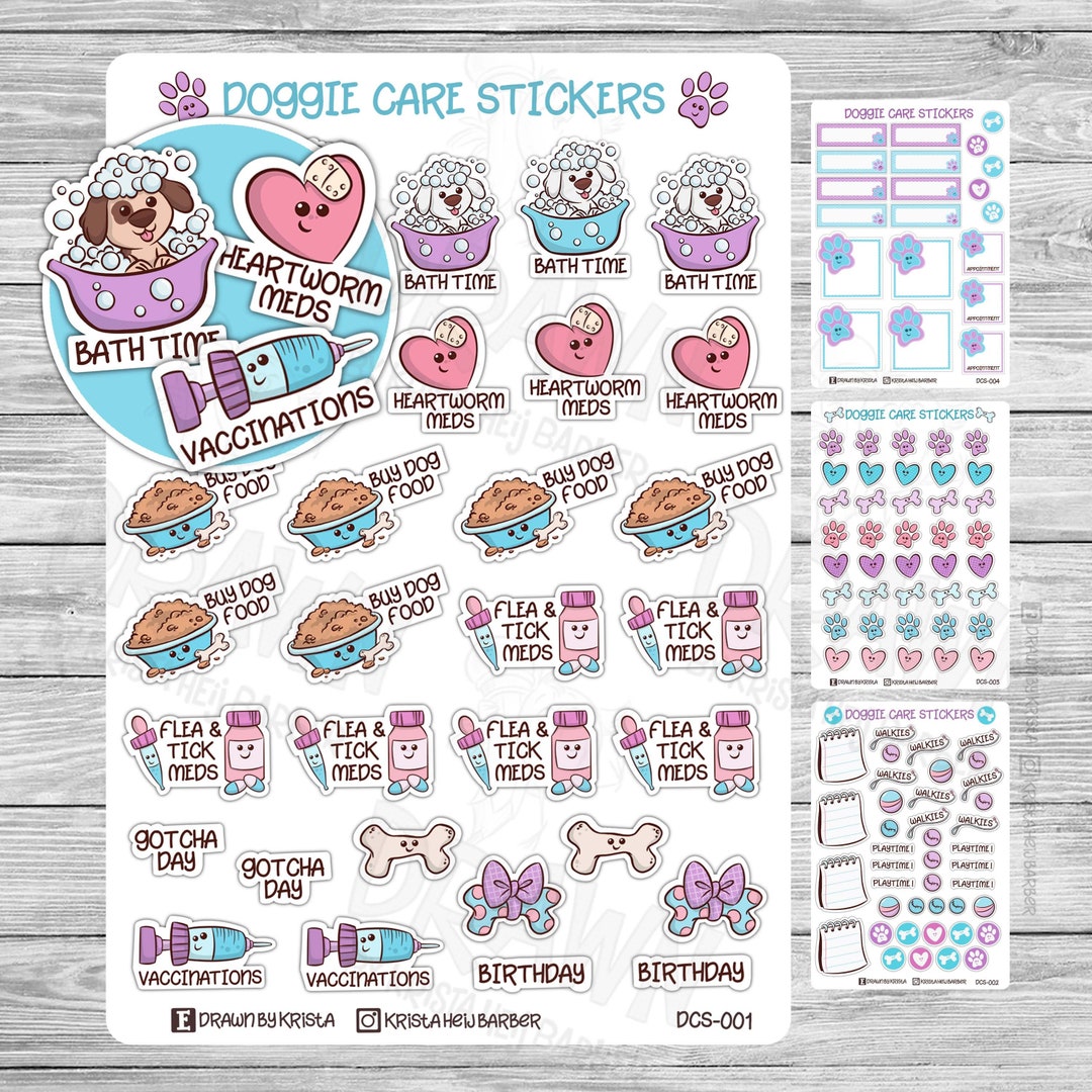 Doggie Care Sticker Kit-includes 4 Pages Total of 118 Stickers planner ...