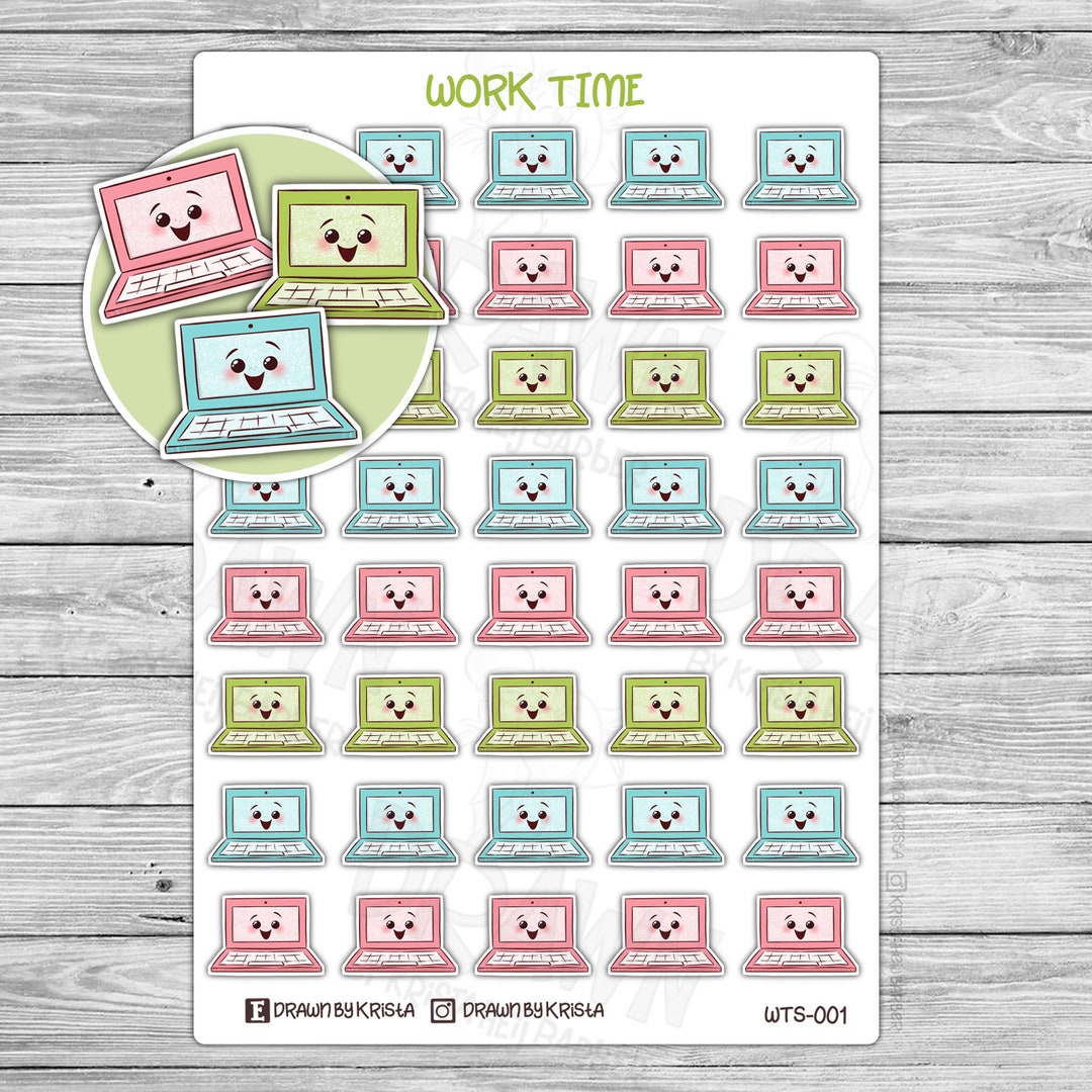 Work Time Laptop Stickers Planner Stickers, Happy Planner, Kawaii ...