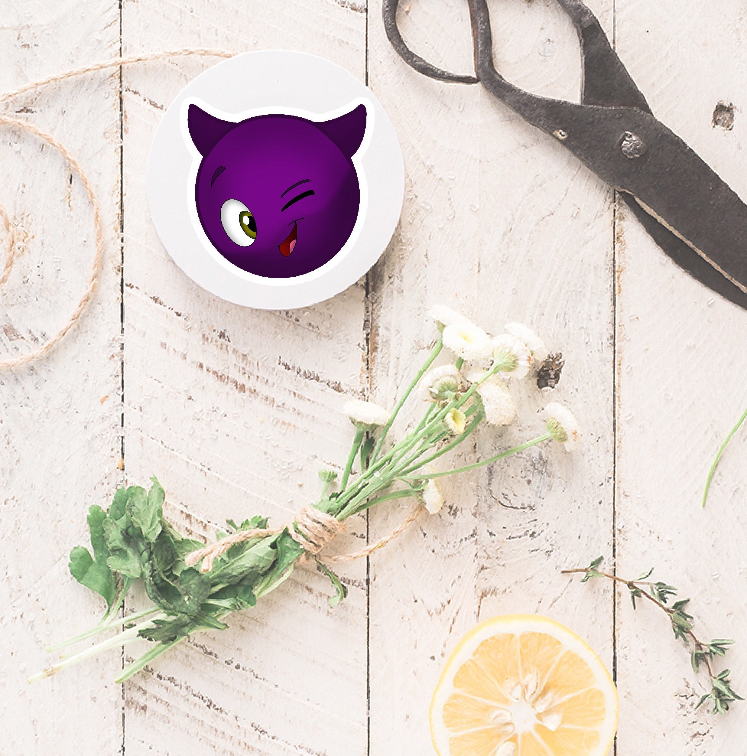 Purple Winking Devil Emoji Sticker, Large Sticker, Laptop Decals ...