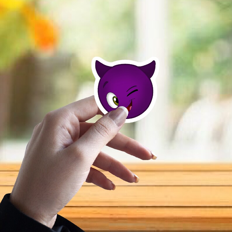 Purple Winking Devil Emoji Sticker, Large Sticker, Laptop Decals ...