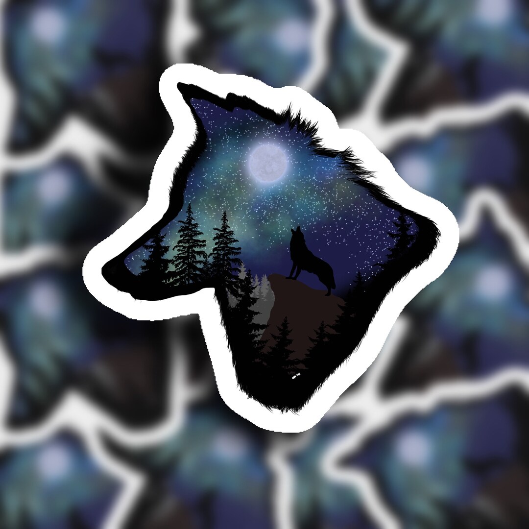 Wolf Galaxy Sticker, Large Sticker, Laptop Decals, Waterbottle Stickers ...