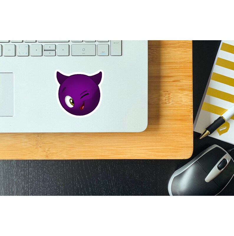 Purple Winking Devil Emoji Sticker, Large Sticker, Laptop Decals ...