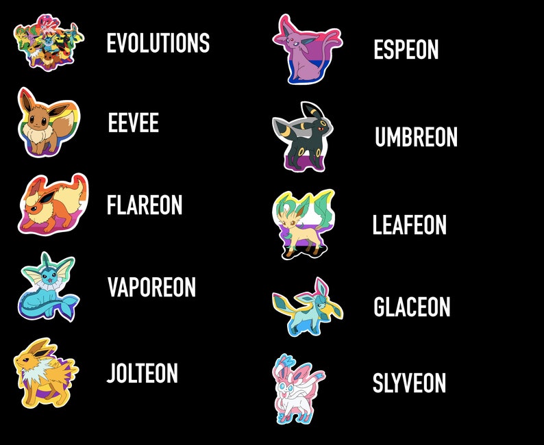 Eevee Evolutions Sticker Set - Etsy