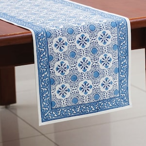 Blue & White Floral Block Print Table Runner - Etsy