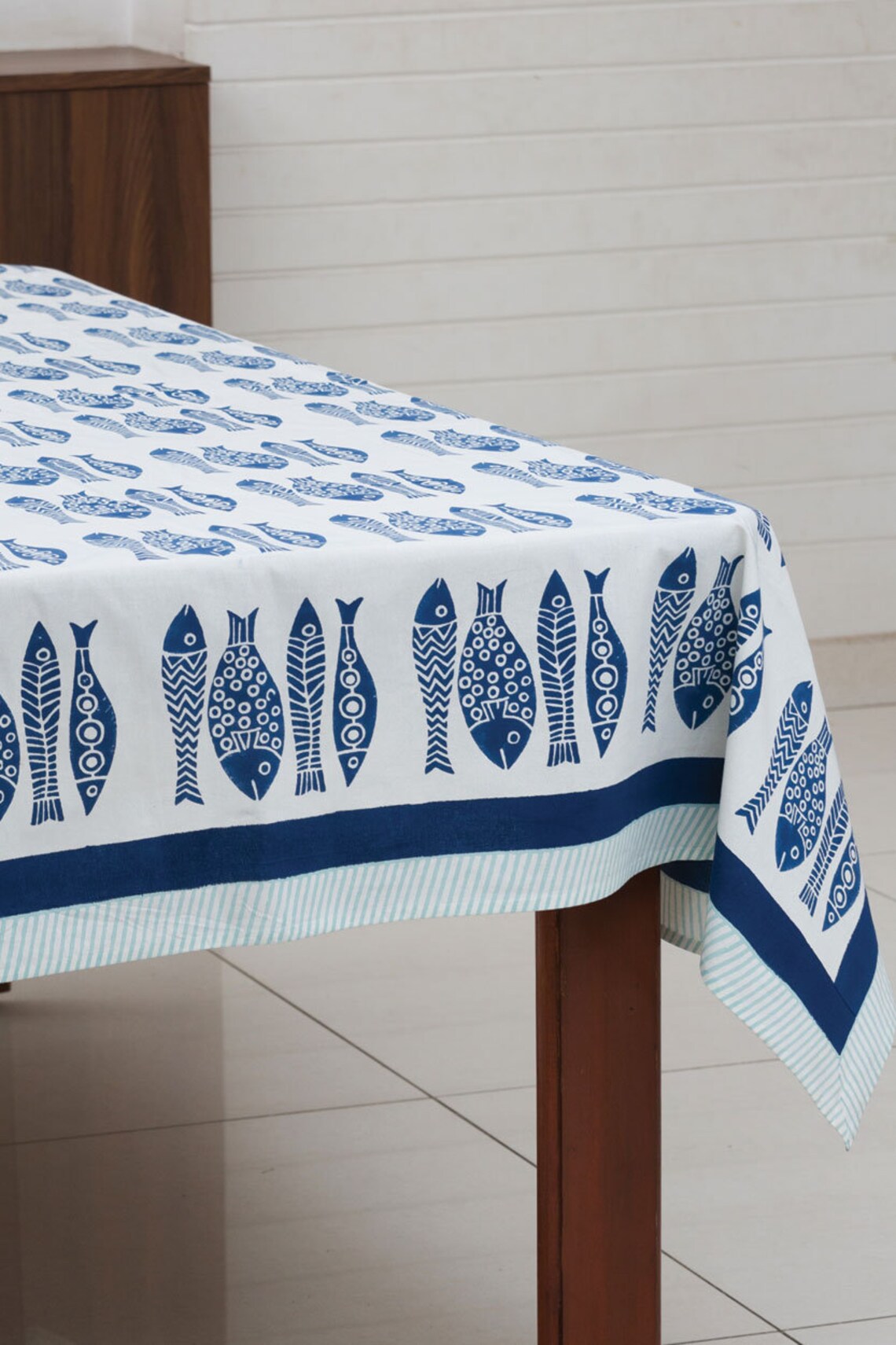 Fish Block Print Tablecloth - Etsy