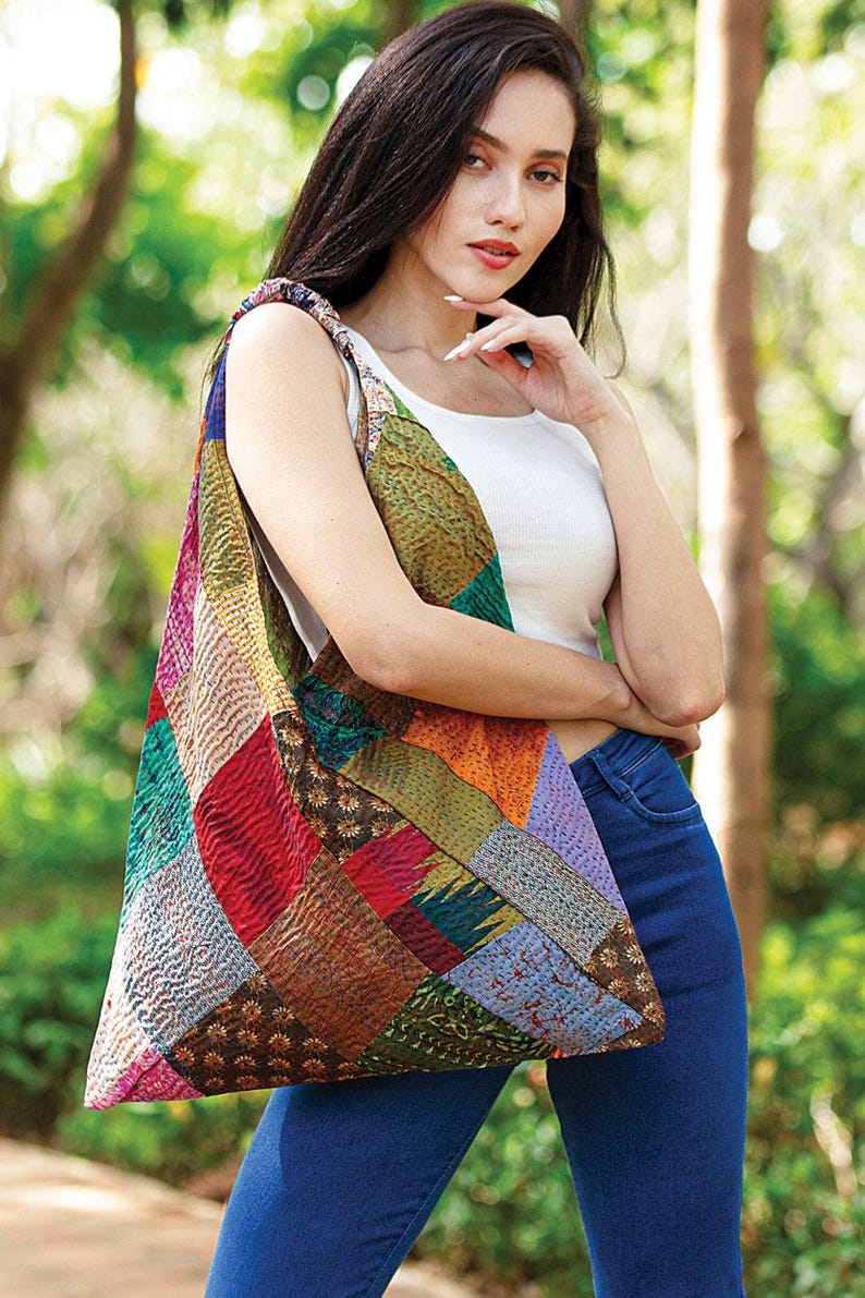 Kantha Silk Patchwork Triangle Bags: Assorted Colors - Etsy
