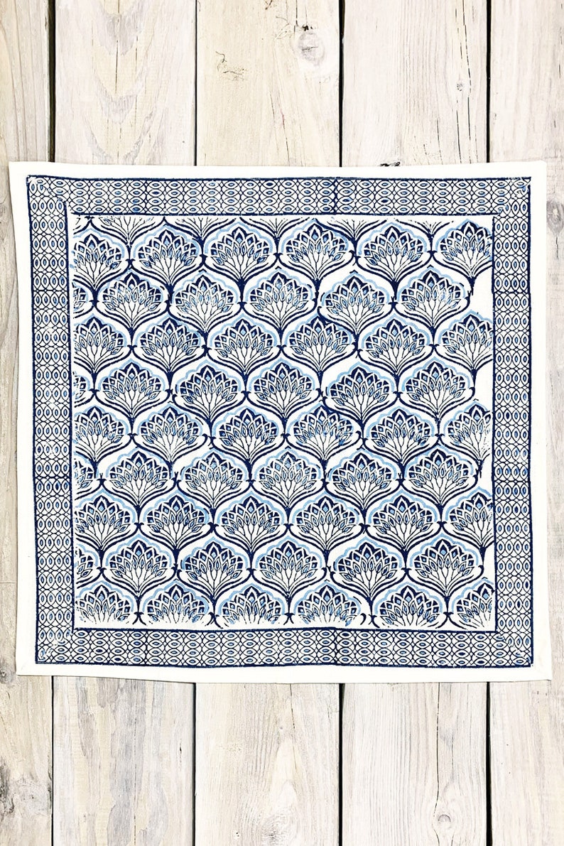 Blue and White Lotus Block Print Cloth Napkins: Set of 4 - Etsy