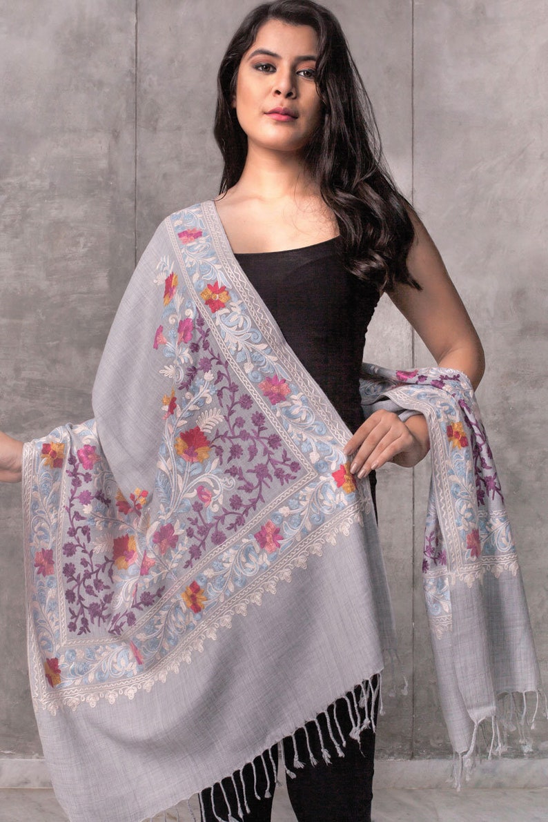 Karuna Floral Embroidered Shawl - Etsy