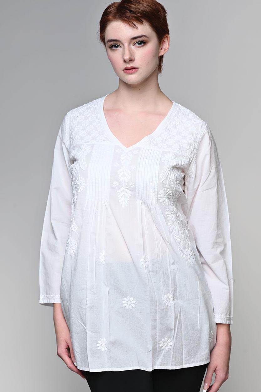 Divya White Hand Embroidered Tunic - Etsy