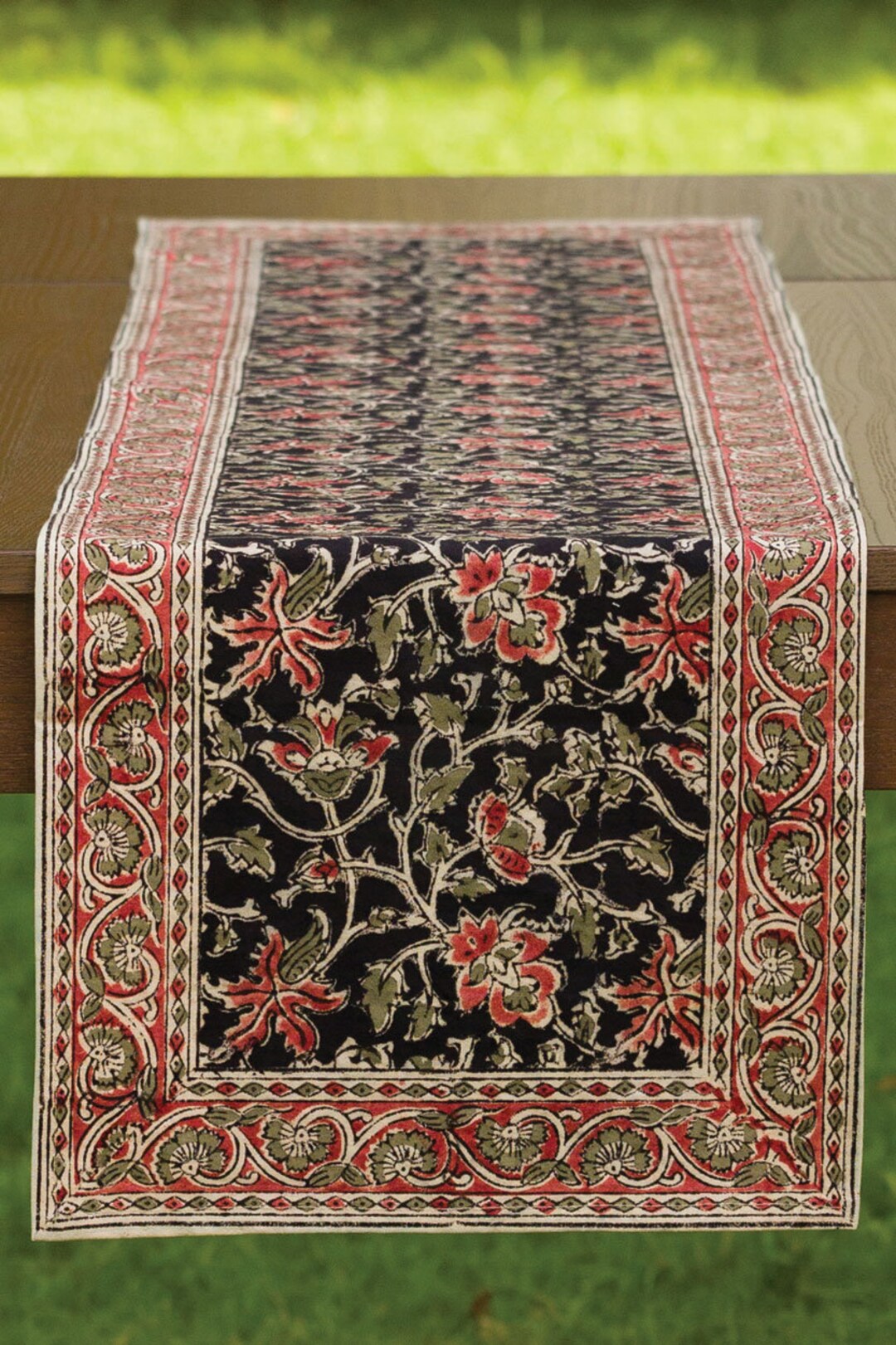 Hibiscus Kalamkari Block Print Table Runner - Etsy