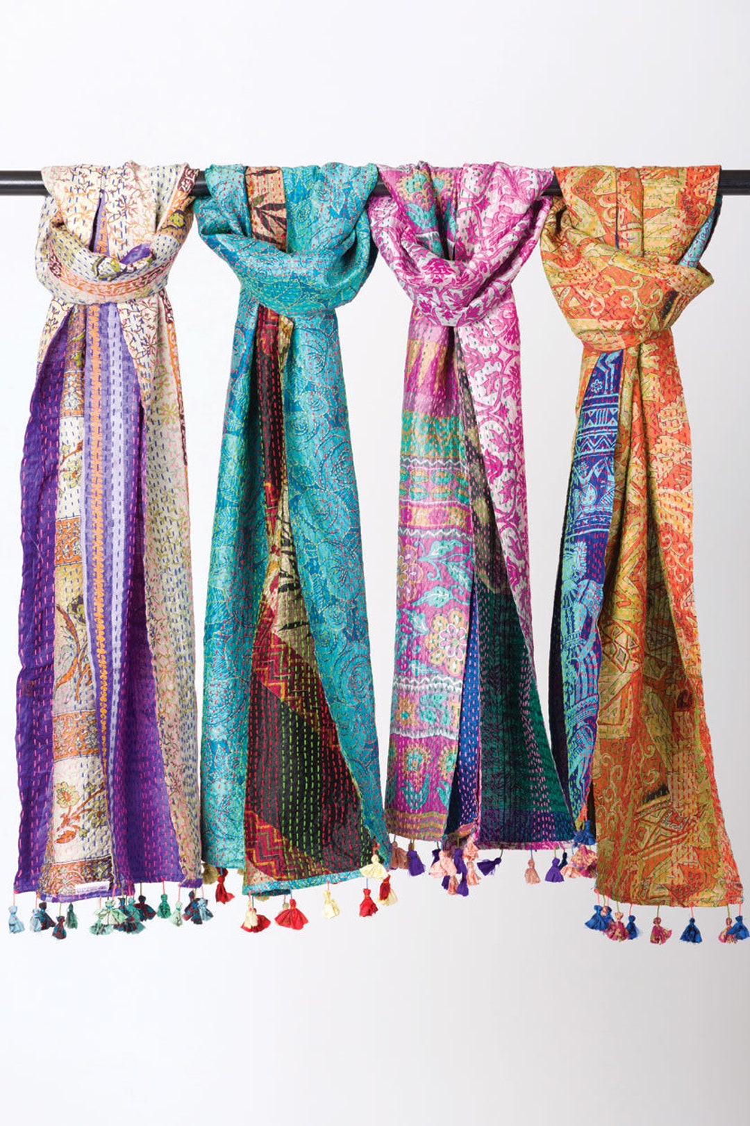 Kantha Up-cycled Silk Sari Scarves: Assorted Colors - Etsy