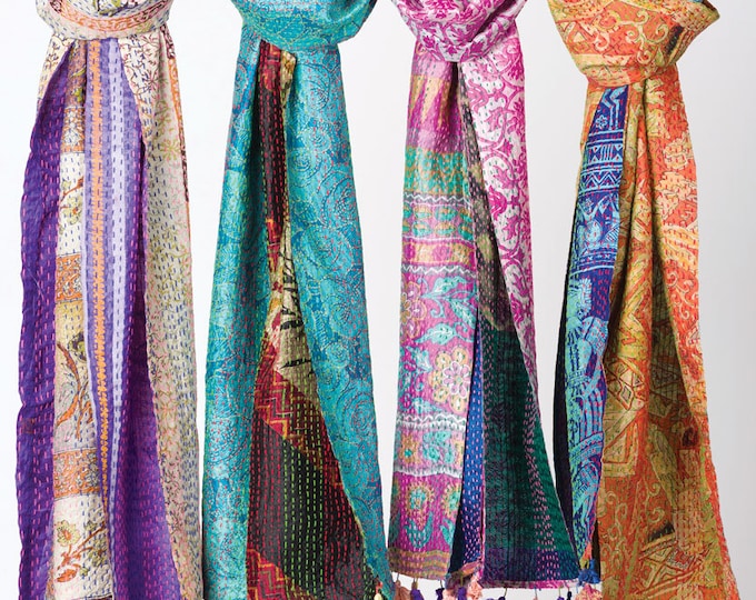 Colourful Indian Recycled Sari SILK Scarf Shawl Unique Scarves Ethnic ...