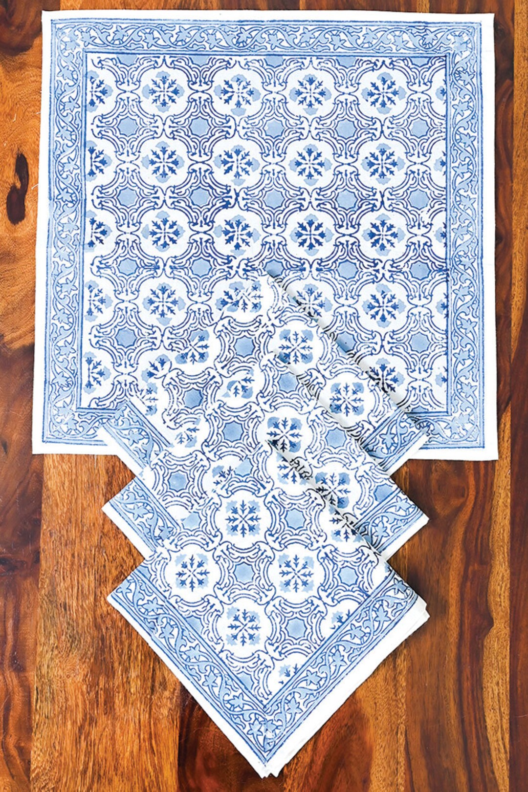 Blue and White Floral Block Print Cloth Napkins: Set of 4 - Etsy