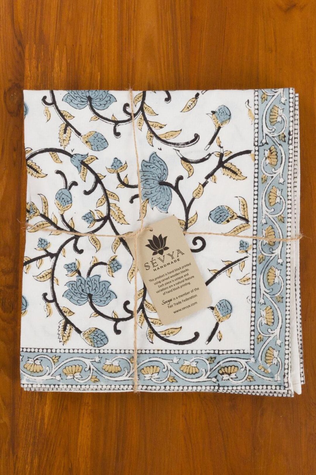 Silver and White Floral Block Print Cloth Napkins: Set of 4 - Etsy