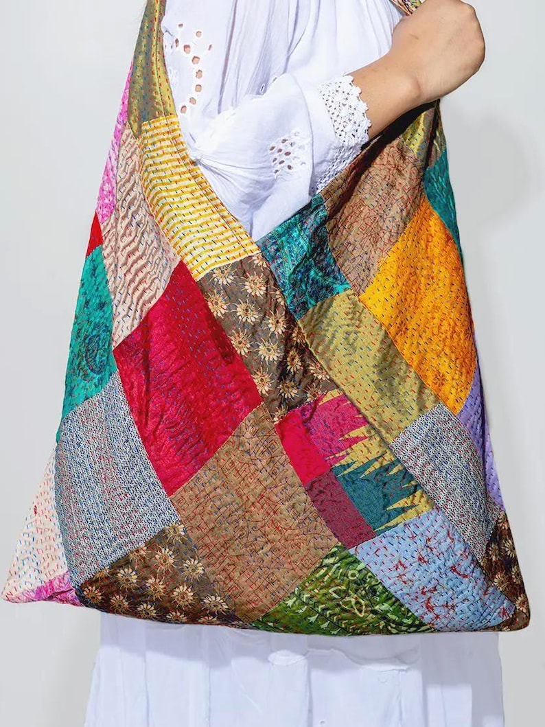 Kantha Silk Patchwork Triangle Bags: Assorted Colors - Etsy