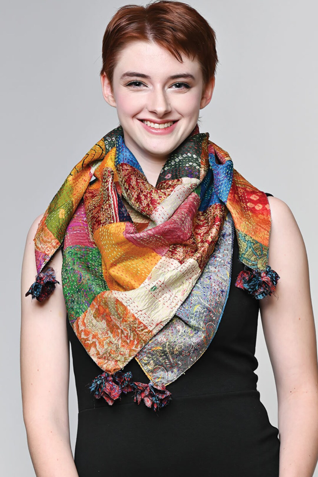 Kantha Square Silk Sari Scarf Assorted Colors - Etsy