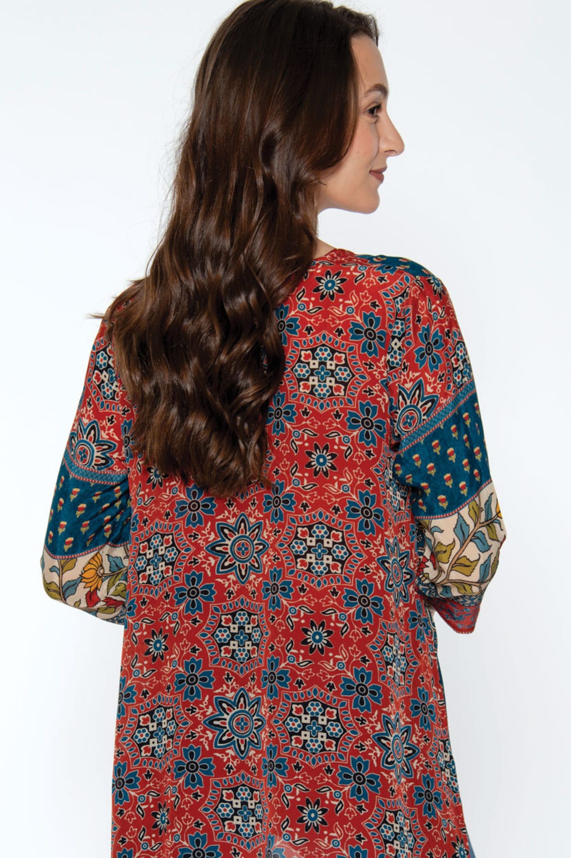 Blue and Coral Ananda Sari Print Tunic - Etsy