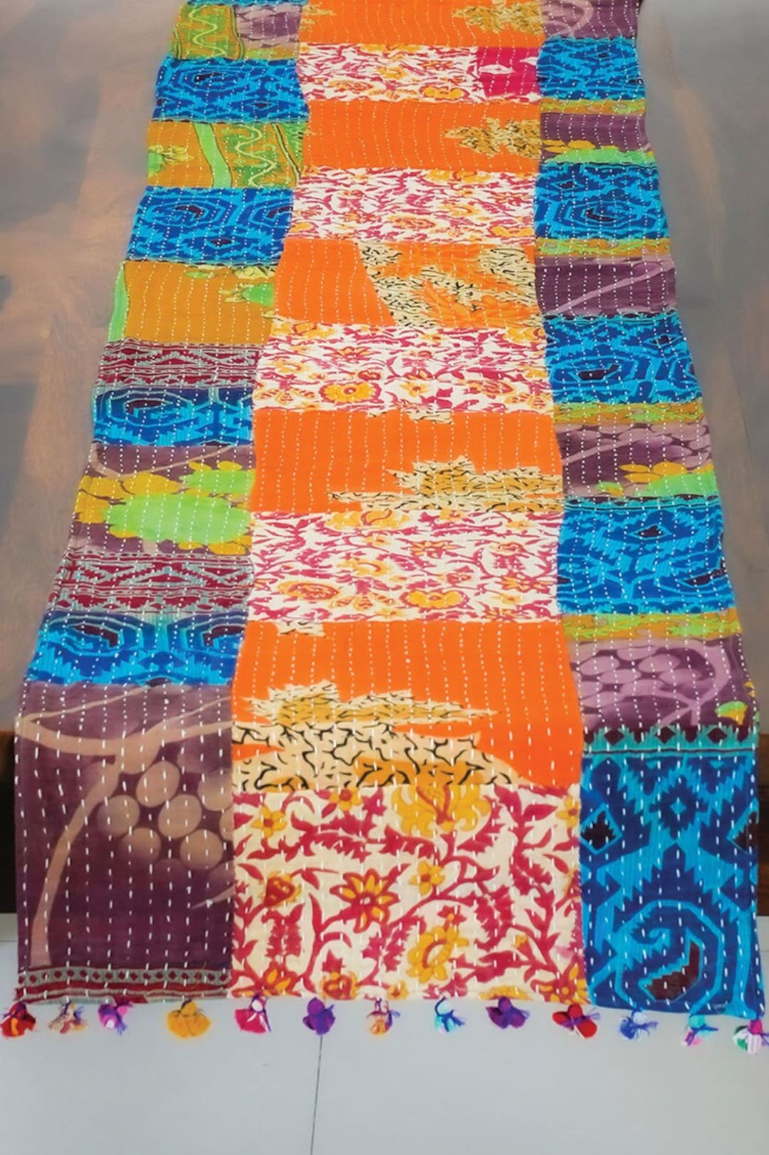 Kantha Up-cycled Sari Table Runner - Assorted Colors - Etsy