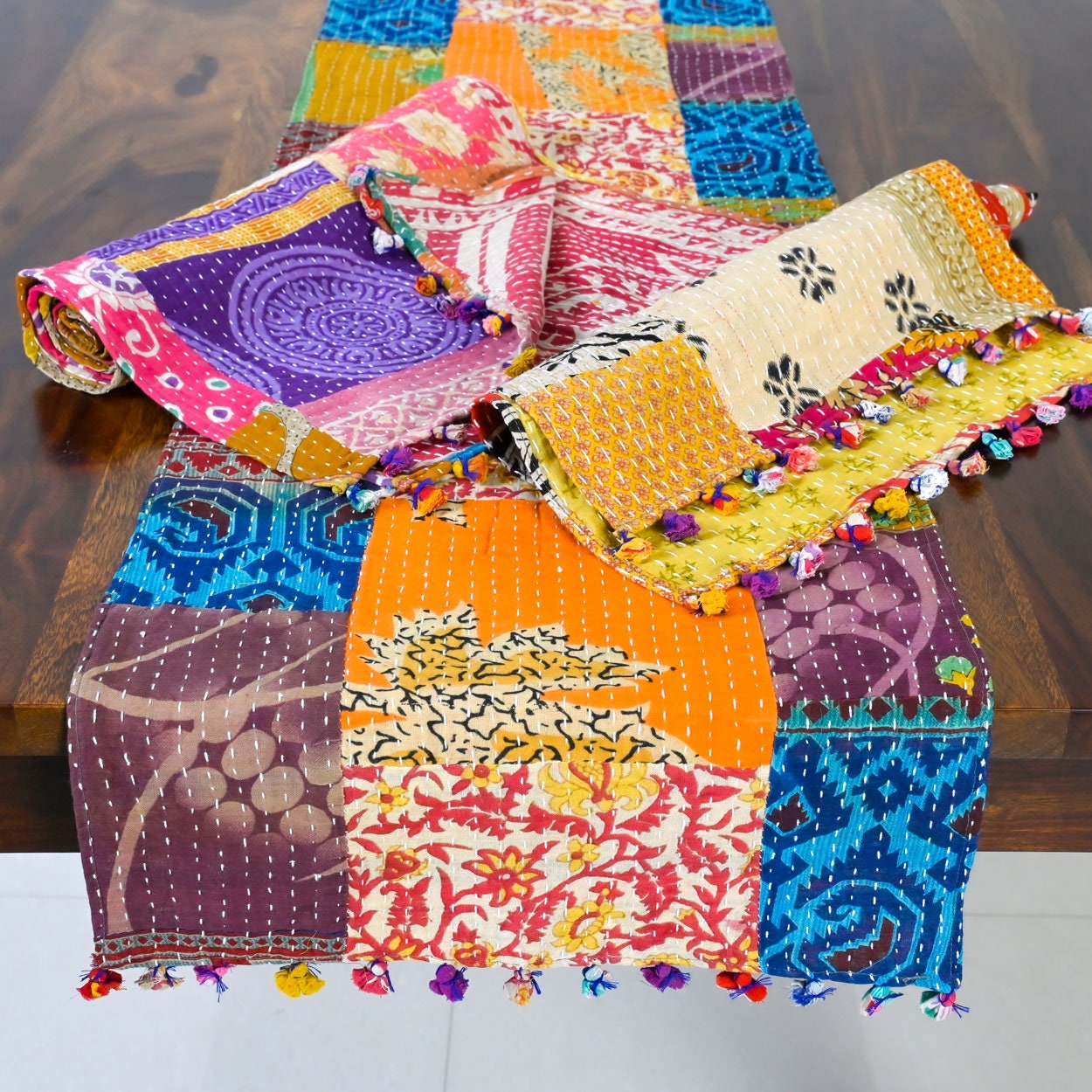 Patchwork Kantha Table Runner: Assorted Colors - Etsy
