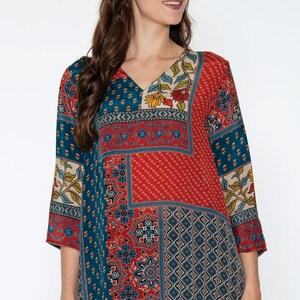 Blue and Coral Ananda Sari Print Tunic - Etsy