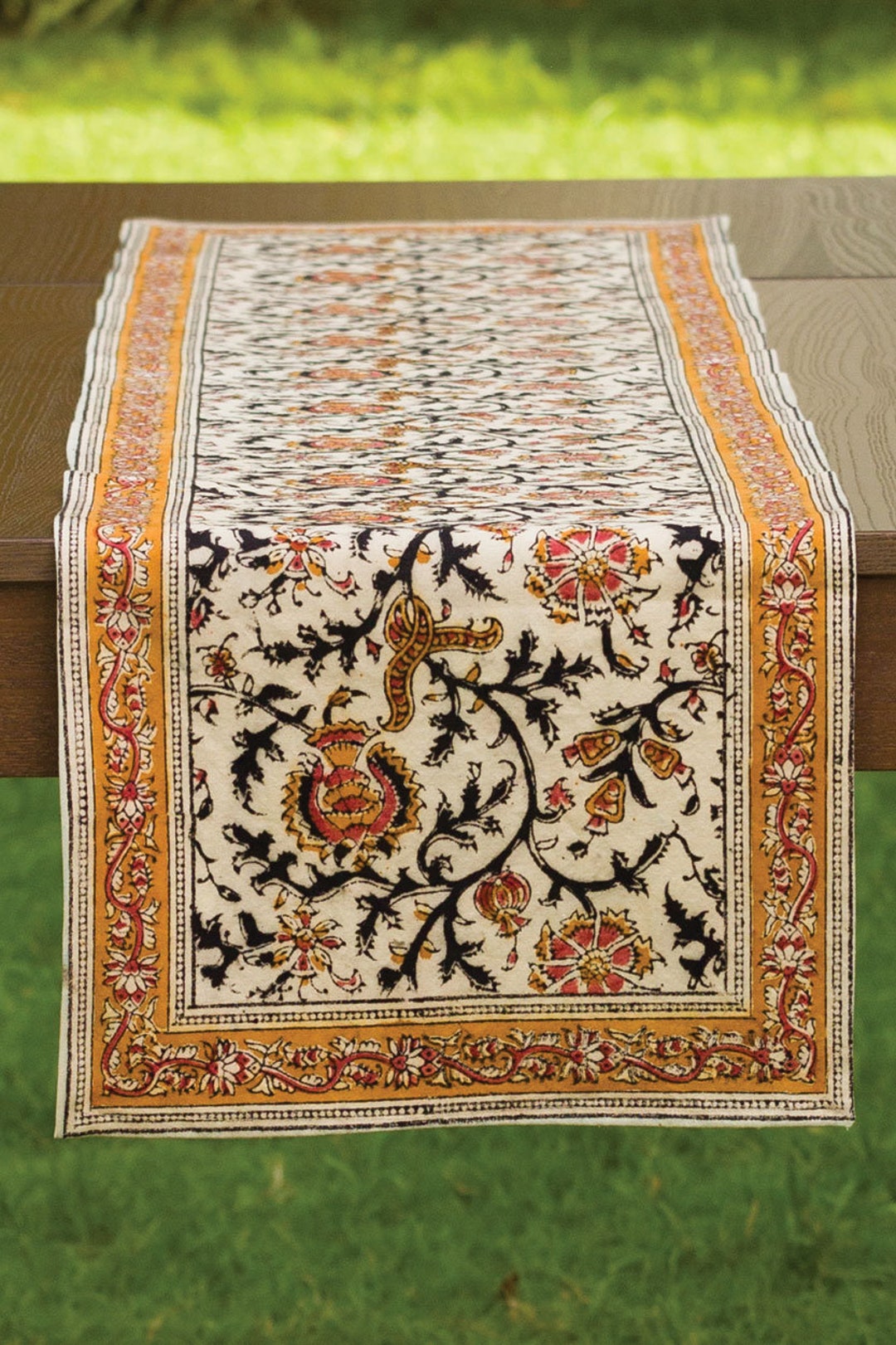 Gold & Rose Kalamkari Block Print Table Runner - Etsy