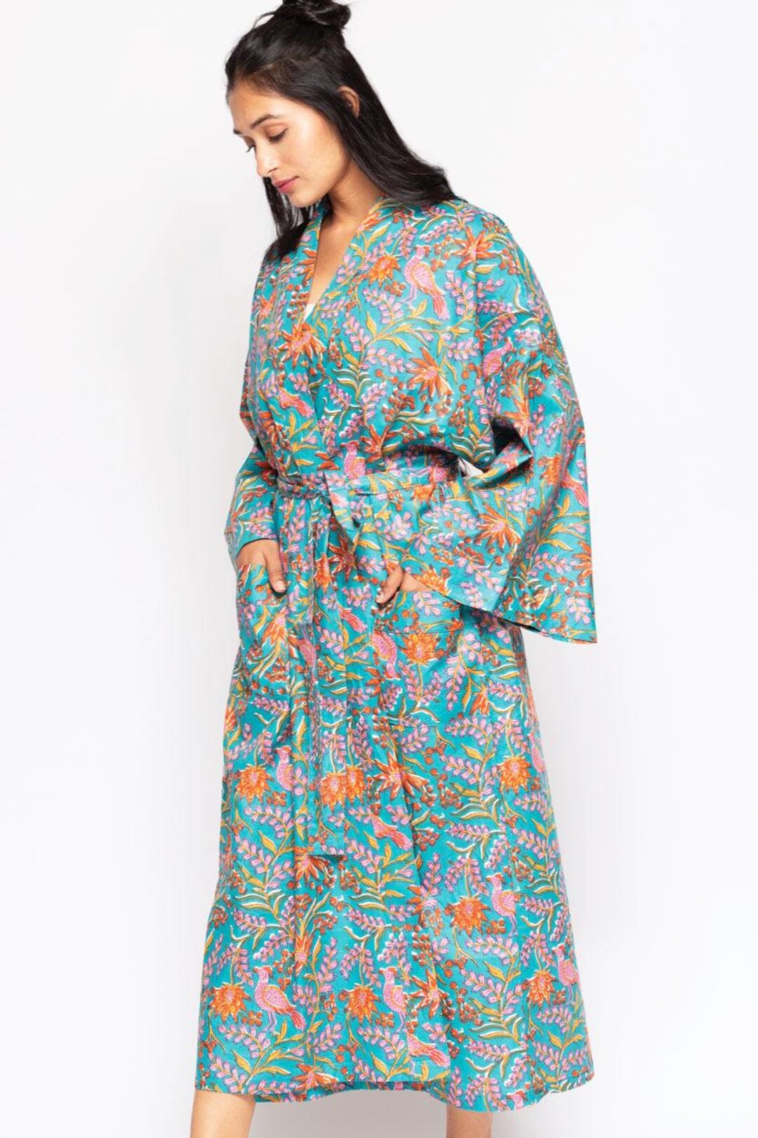 Reva Block Print Cotton Kimono Robe - Etsy