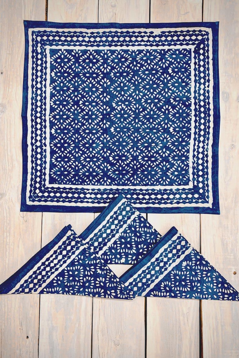 Indigo Blue and White Geometric Block Print Cloth Napkins: Set of 4 - Etsy