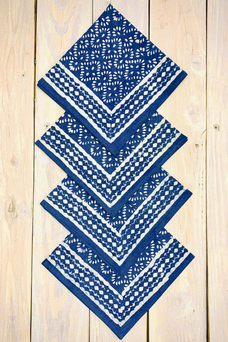 Indigo Blue and White Geometric Block Print Cloth Napkins: Set of 4 - Etsy