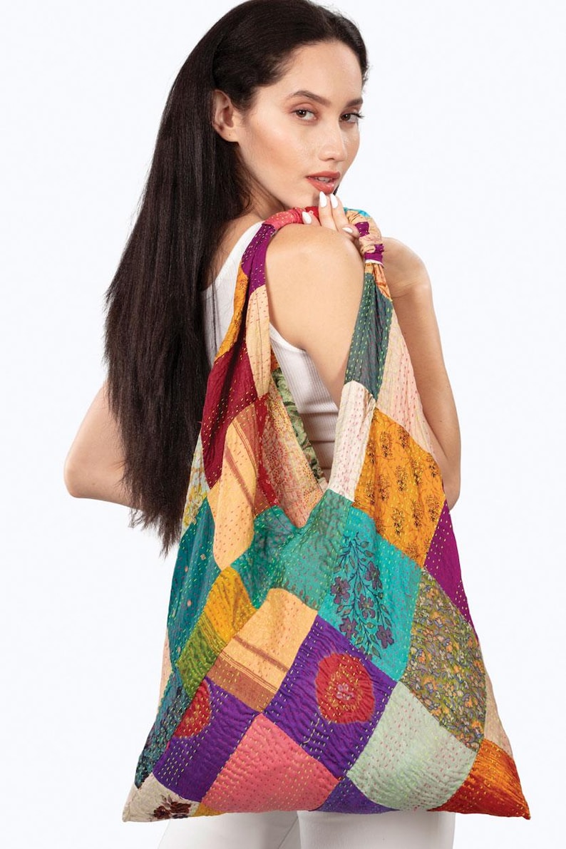 Kantha Silk Patchwork Triangle Bags: Assorted Colors - Etsy
