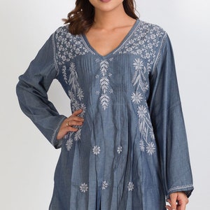 Divya Chambray Hand Embroidered Tunic - Etsy