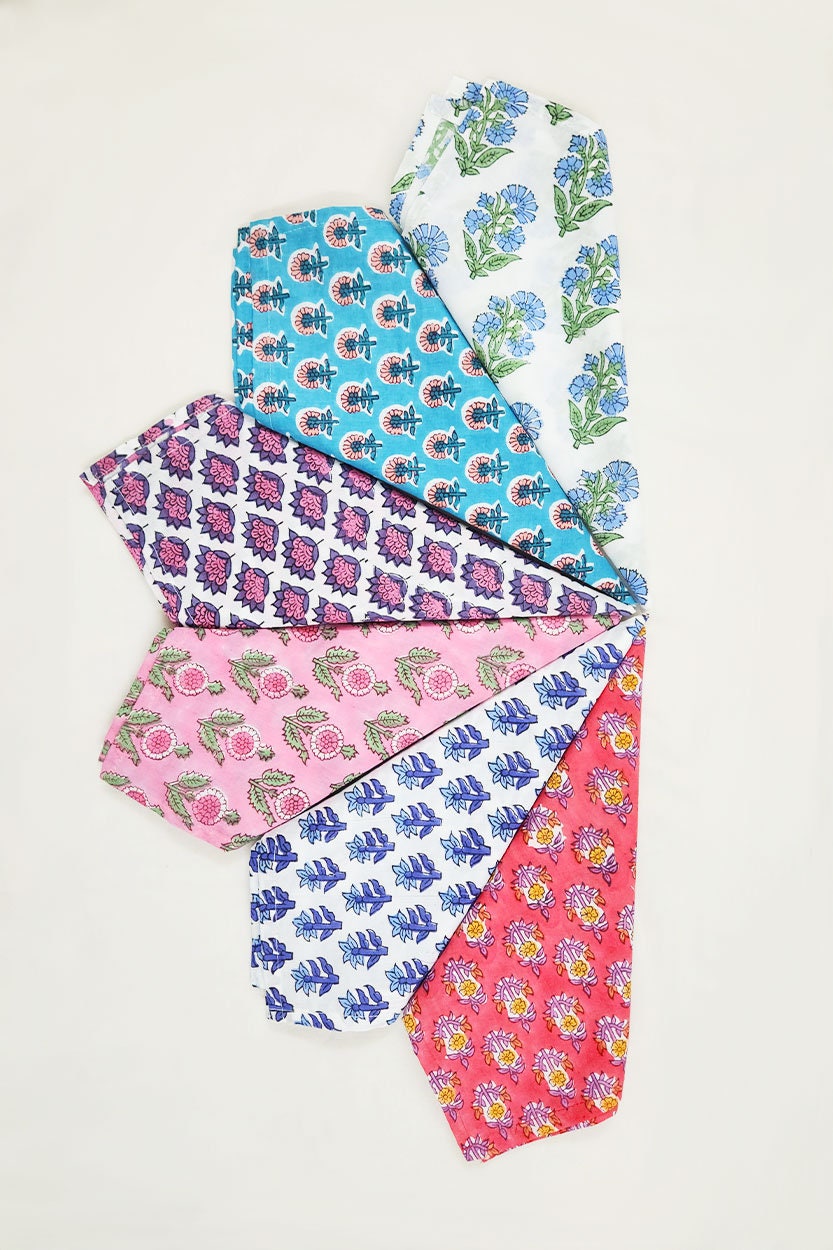 Jaipur Square Floral Block Print Cloth Napkins: Set of 6 - Etsy