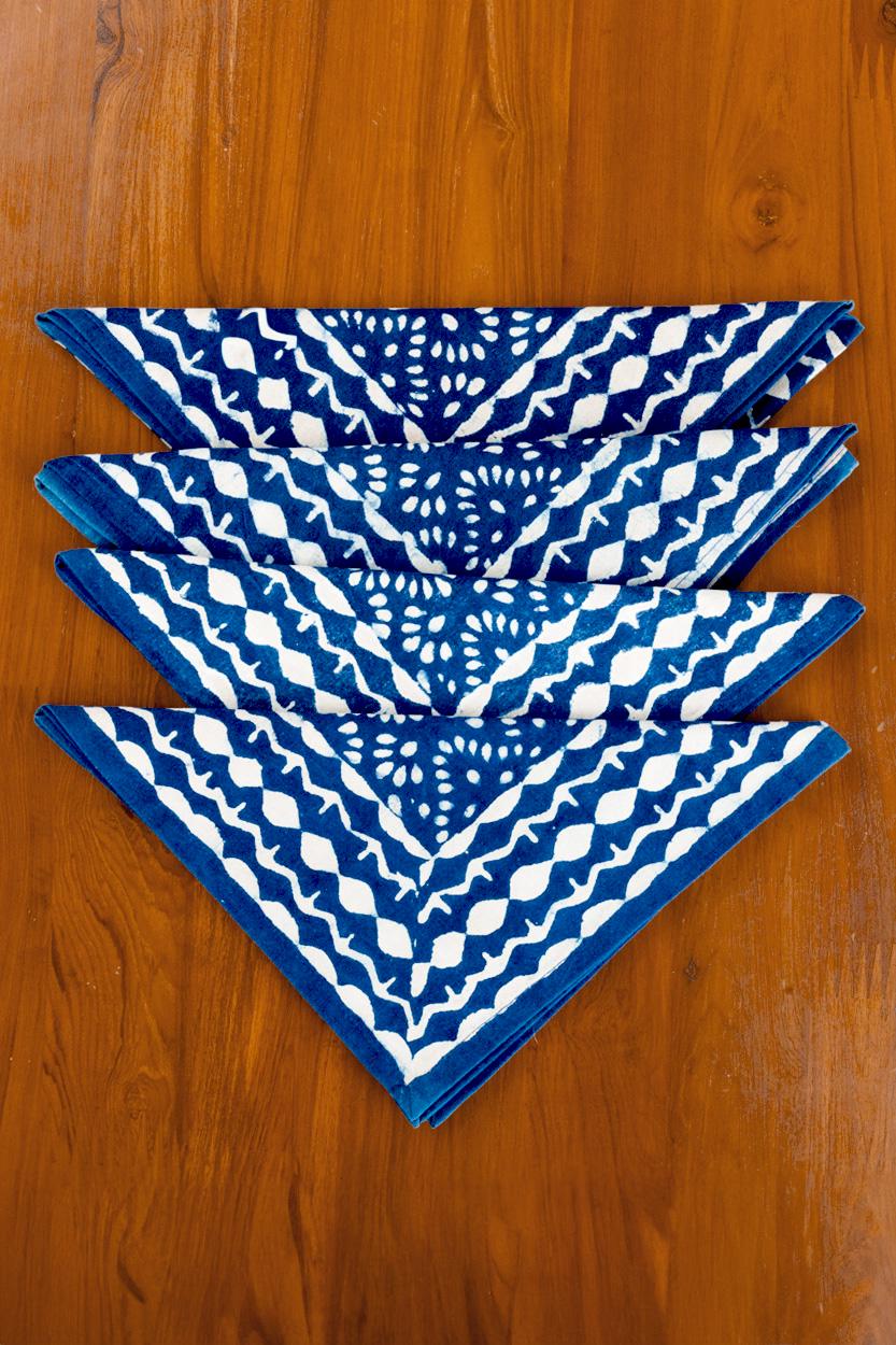 Indigo Blue and White Geometric Block Print Cloth Napkins: Set of 4 - Etsy