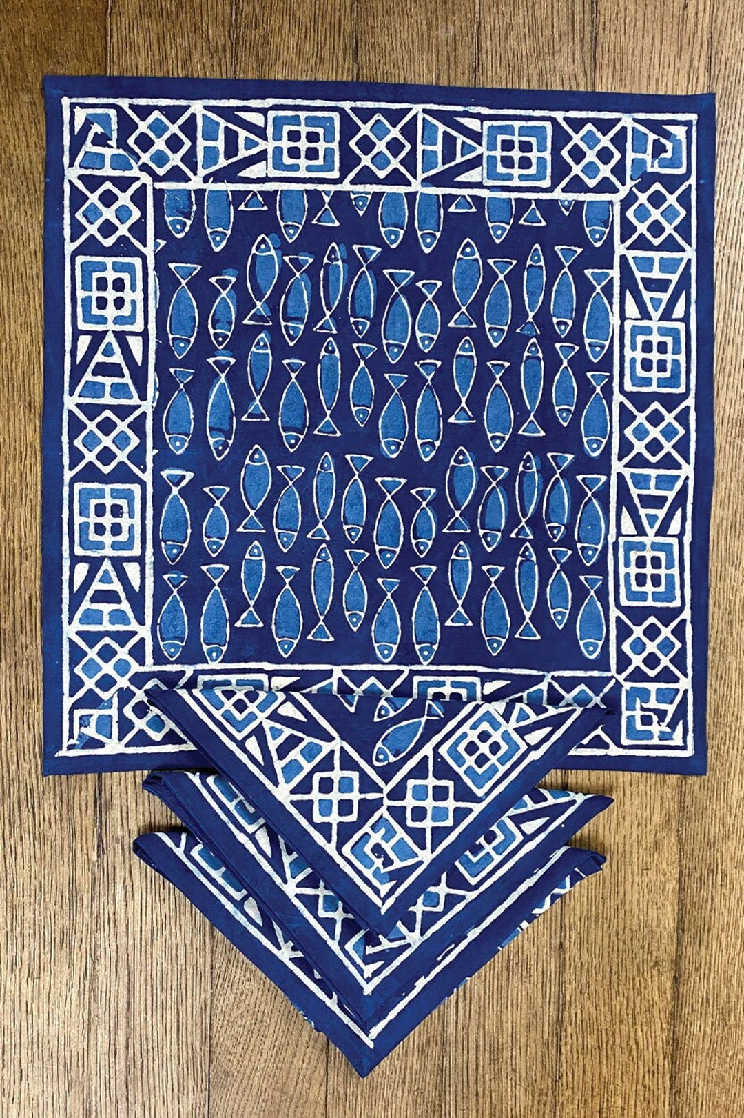 Indigo Blue and White Fish Block Print Cloth Napkins: Set of 4 - Etsy